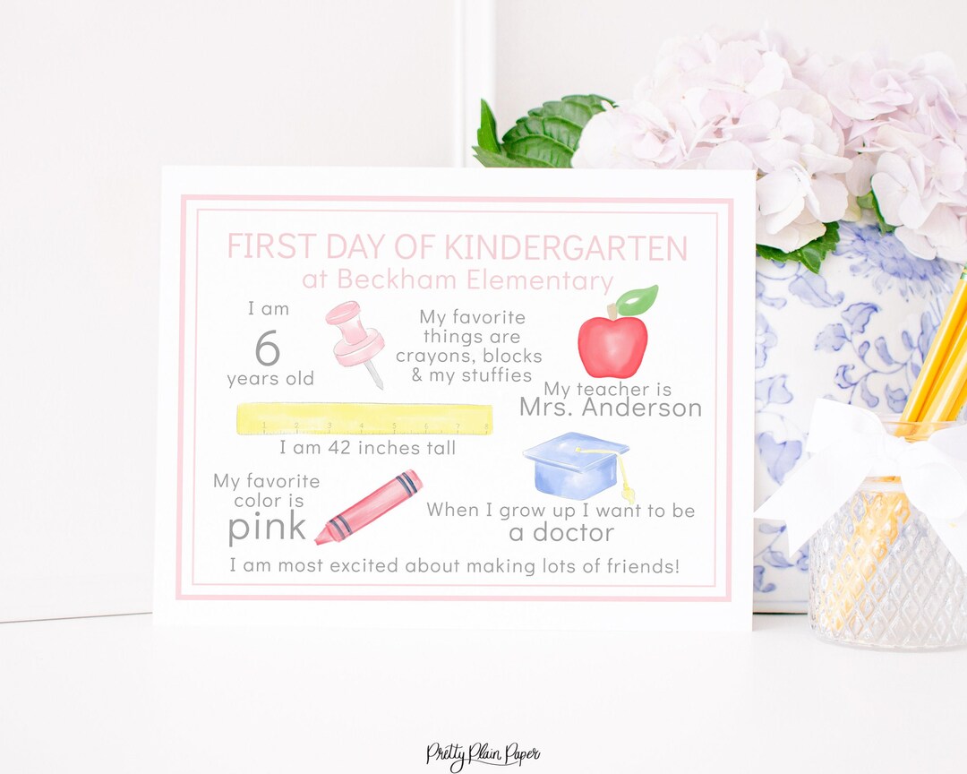 Watercolor First Day of School Sign in Pink Fill-in the - Etsy