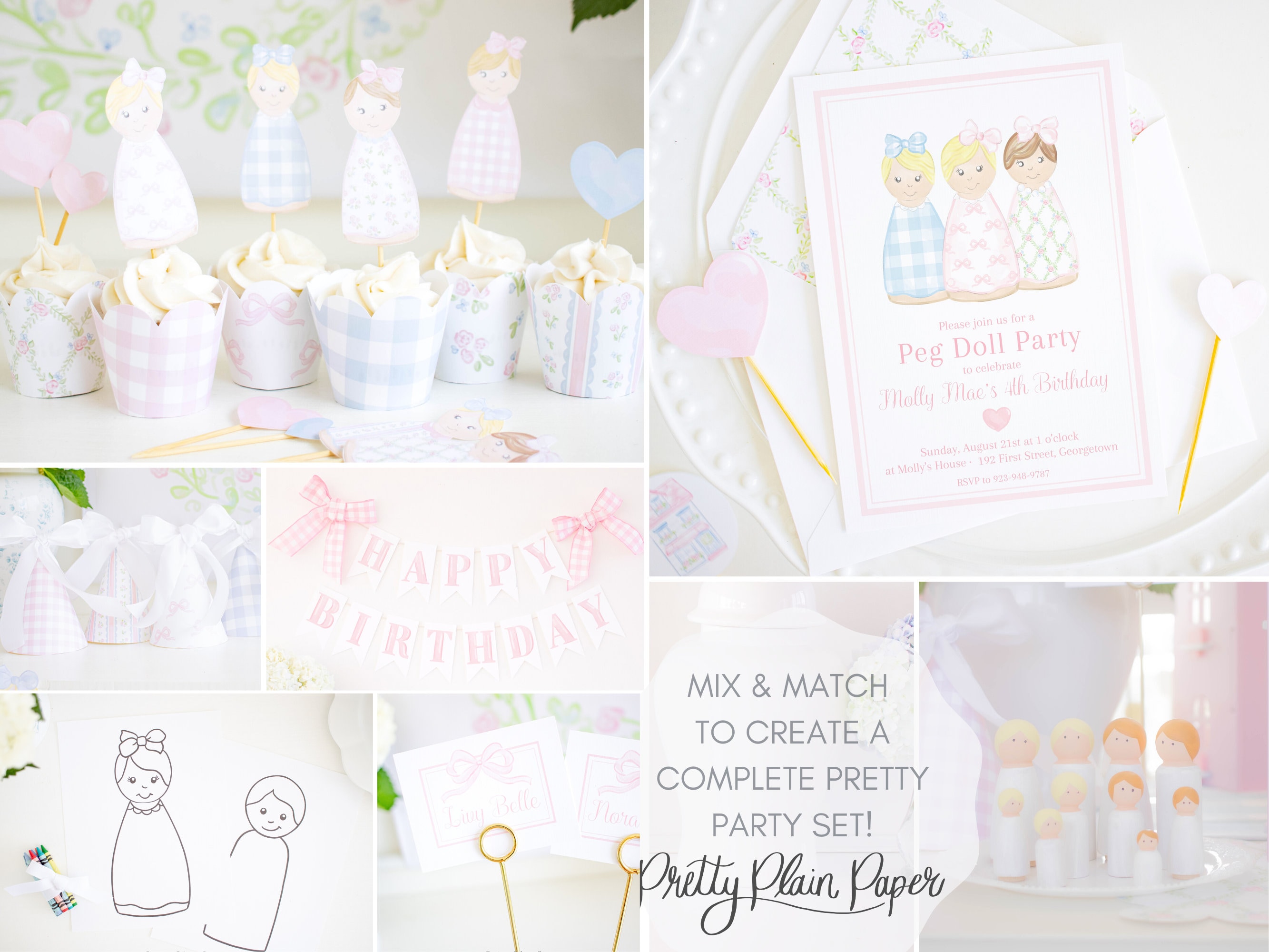 Watercolor Peg Doll Cupcake Toppers | Printable Download | Watercolor ...