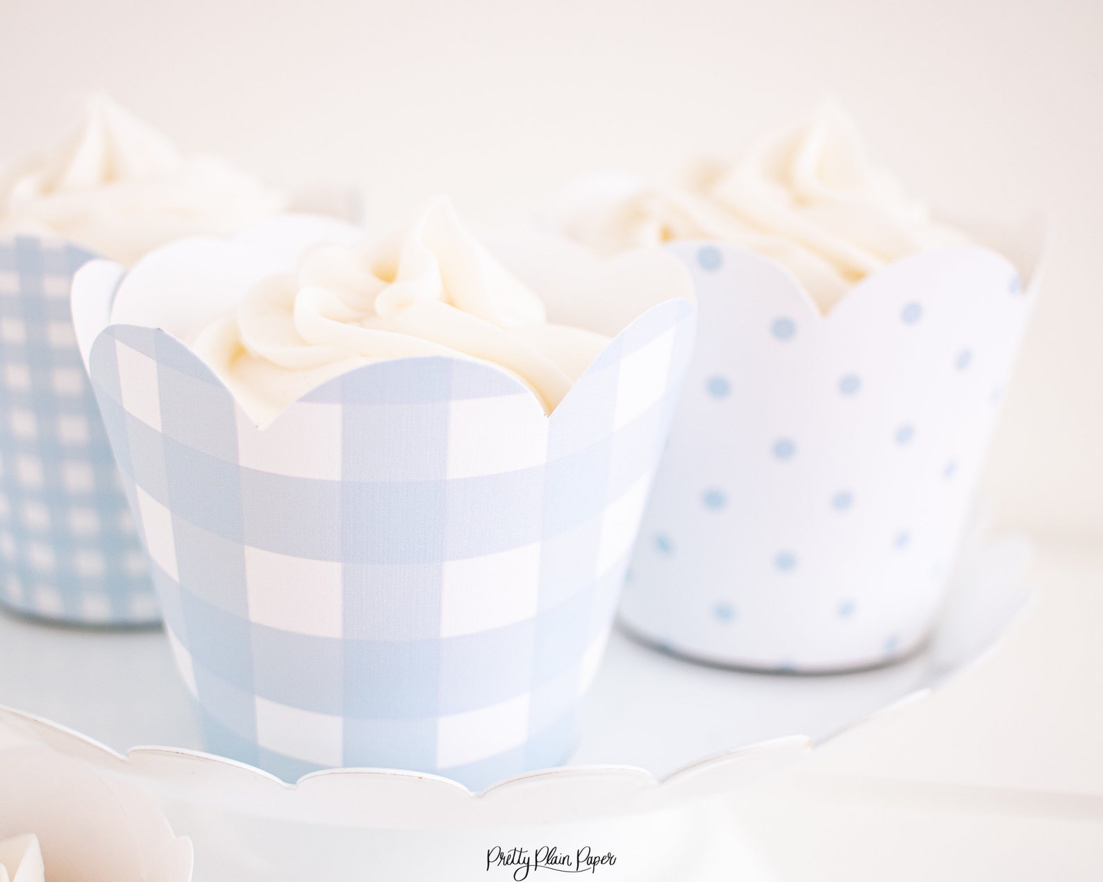 Blue Gingham Cupcake Wrapper Template & Blue Polka Dot Cupcake Wrapper ...