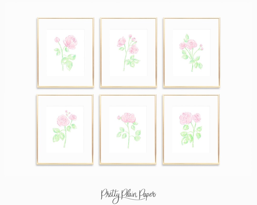 Set of 6 | Watercolor Pink Floral Prints | 11x14 Printable ...