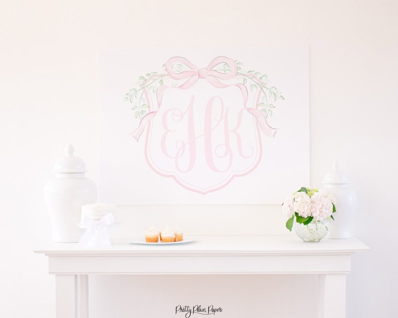 Watercolor Pink Floral Crest Backdrop Printable Download - Etsy