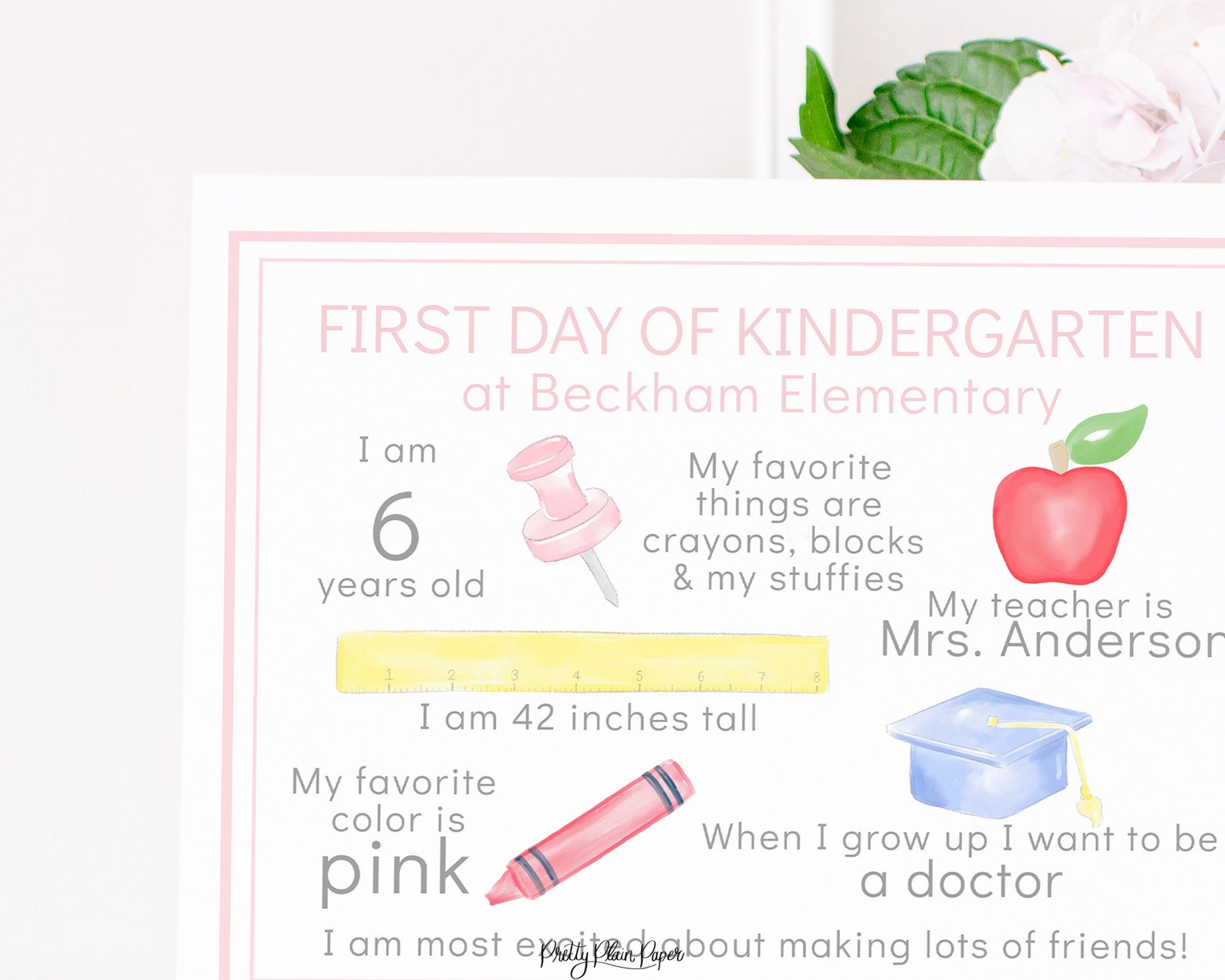 Watercolor First Day of School Sign in Pink Fill-in the - Etsy