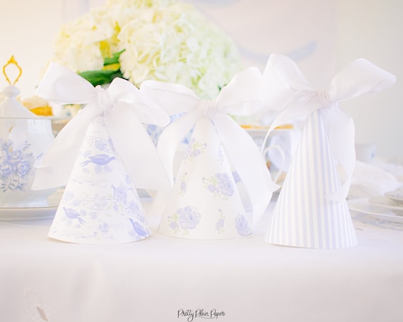 Watercolor Blue and White Party Hats Tea Party Birthday - Etsy