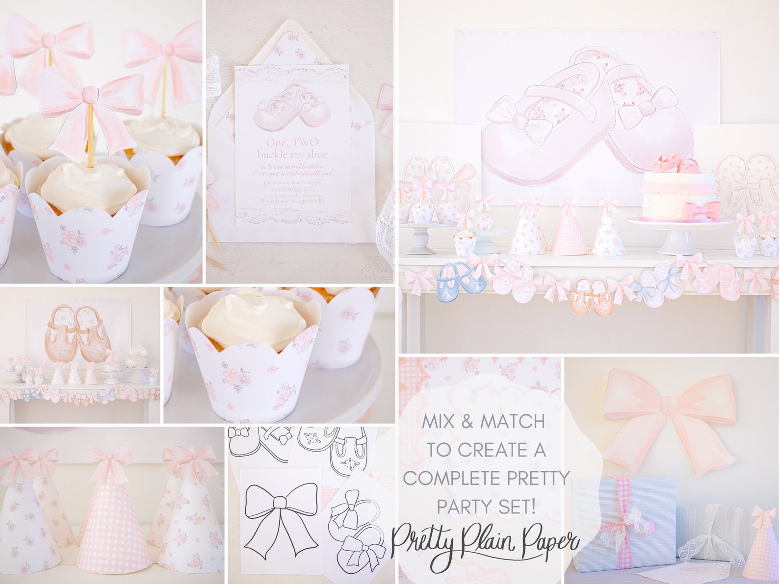 Watercolor Pink Bow Printable Cupcake Toppers Download 1017 - Etsy