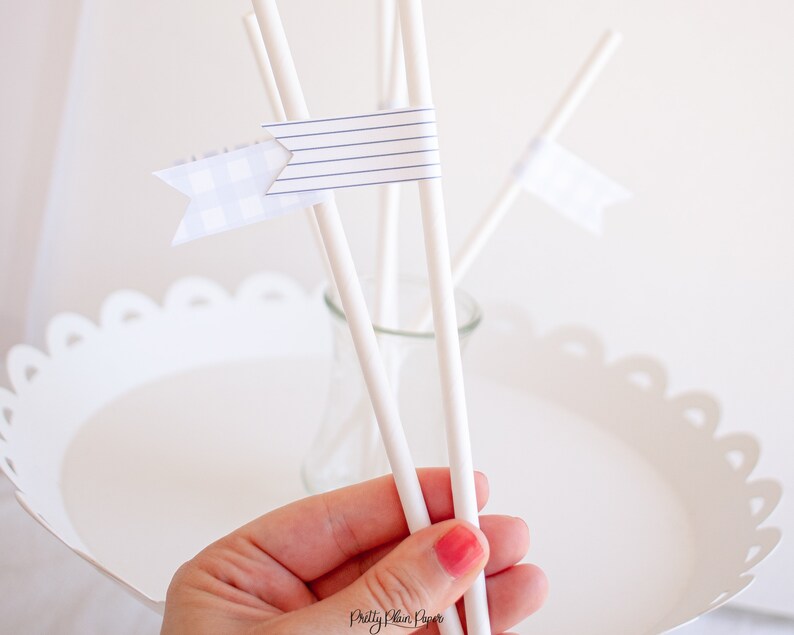 Blue Pattern Straw Topper Flags - Printable Blue Gingham, & Stripe ...