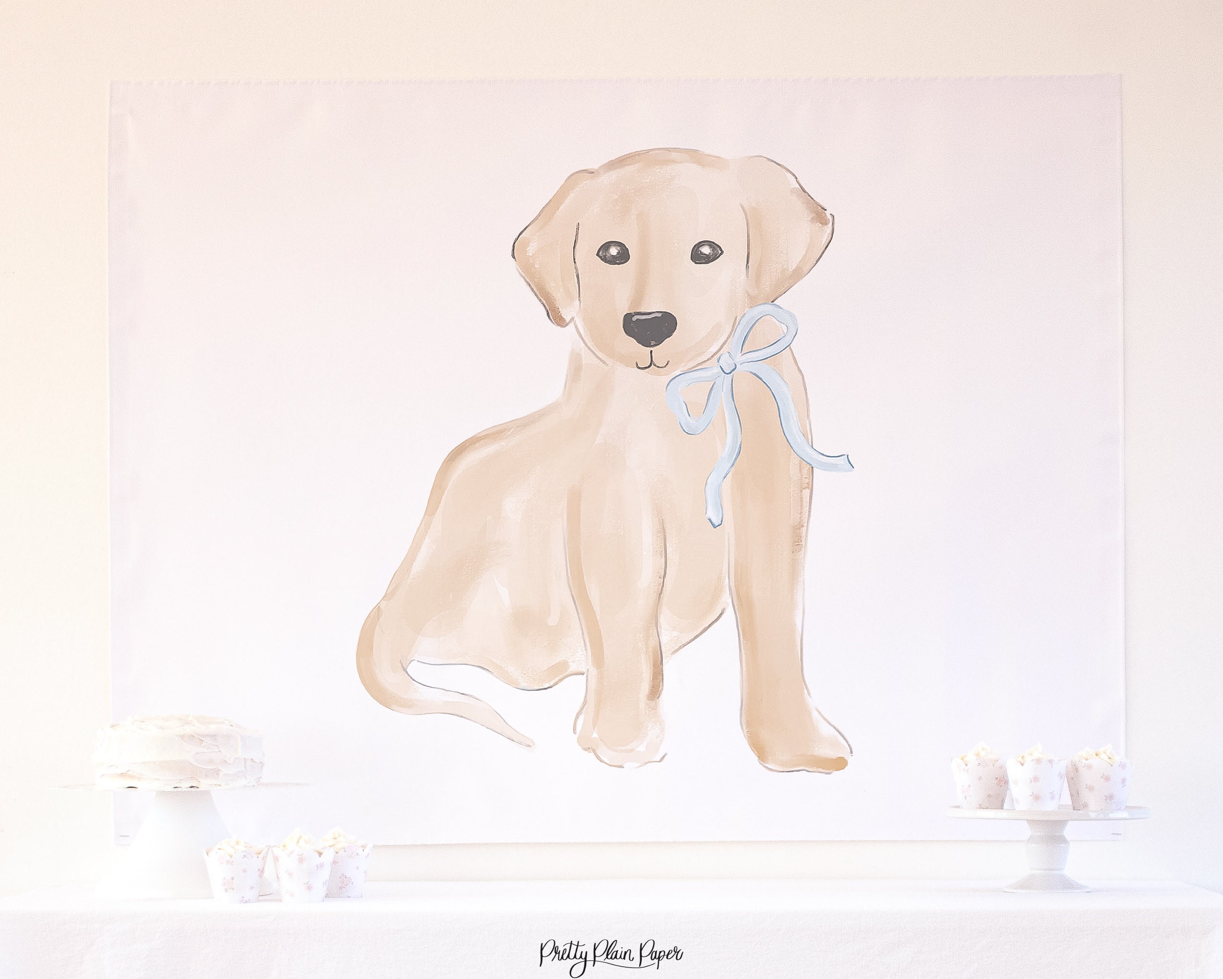 Watercolor Puppy First Birthday Birthday Backdrop Poster | Etsy