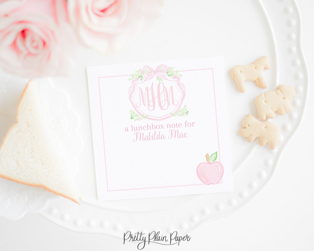 Lunchbox Note With Watercolor Monogram Crest | 5x5 Printable Download ...