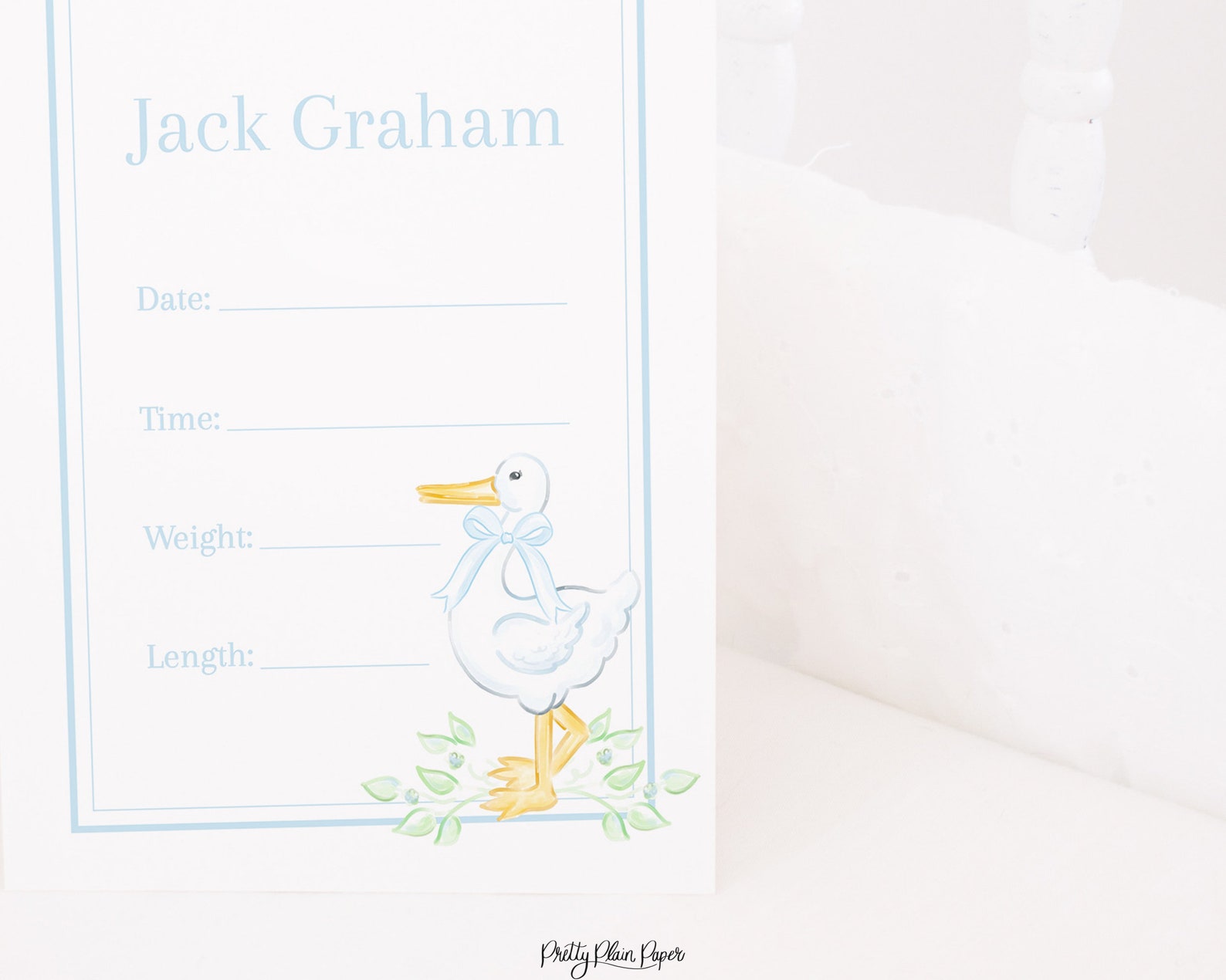 Hospital Baby Stats Card Printable 5x7 Watercolor Blue | Etsy