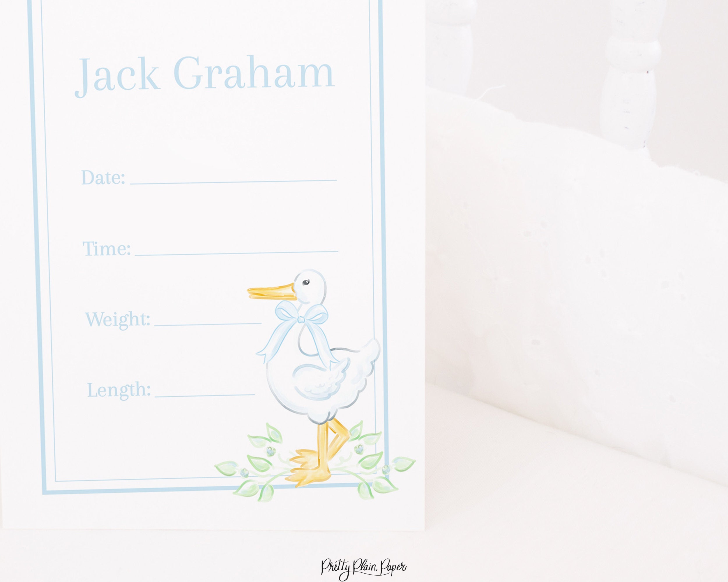 Hospital Baby Stats Card Printable 5x7 Watercolor Blue | Etsy