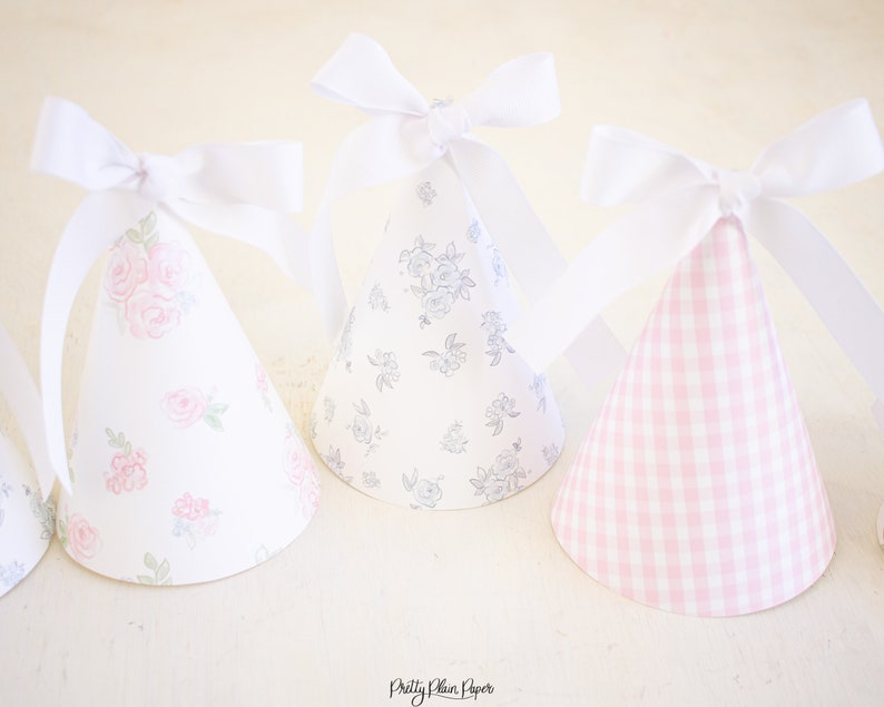 Pink Gingham Party Hat Printable Pink Floral Party Hat | Etsy