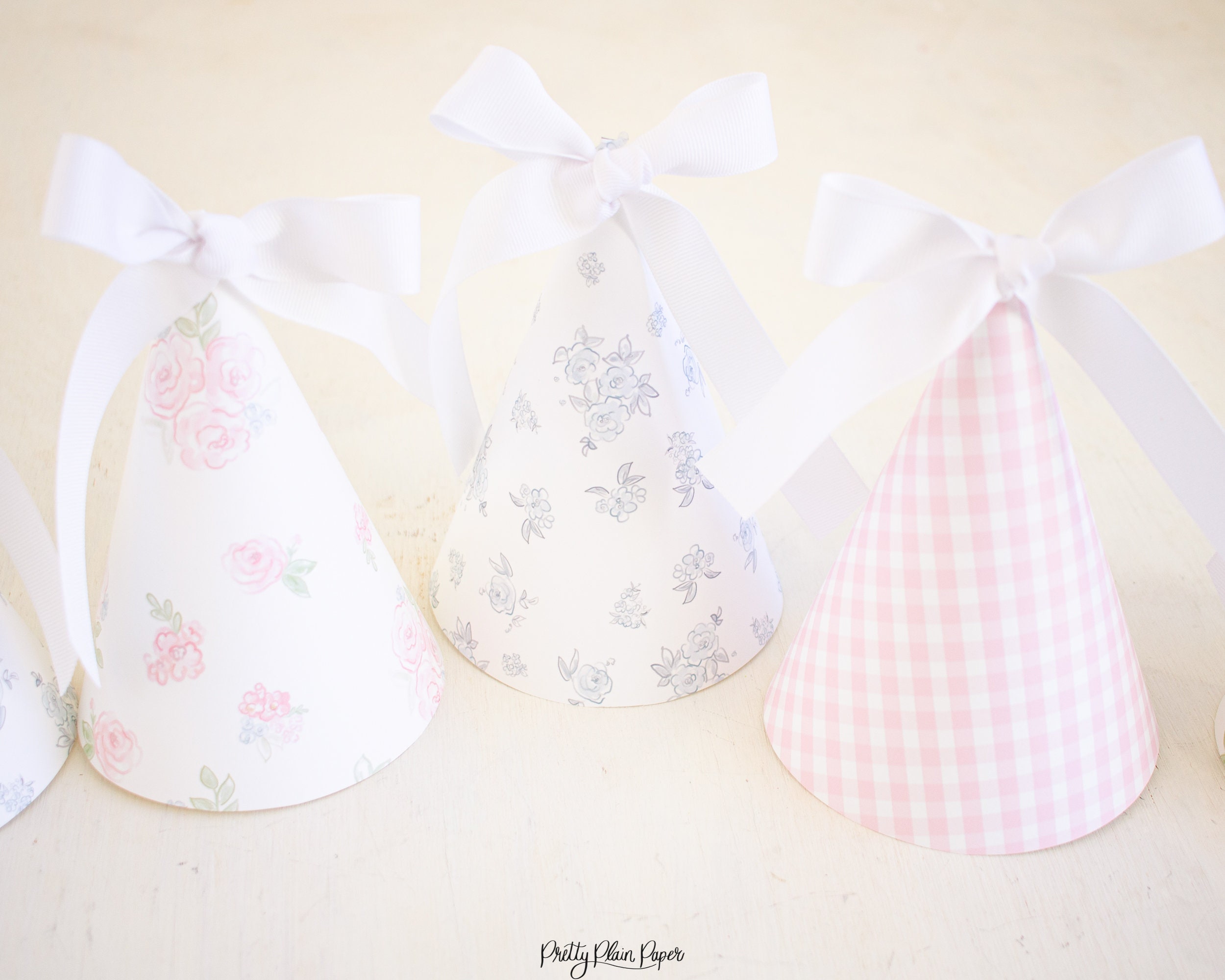 Pink Gingham Party Hat Printable Pink Floral Party Hat | Etsy