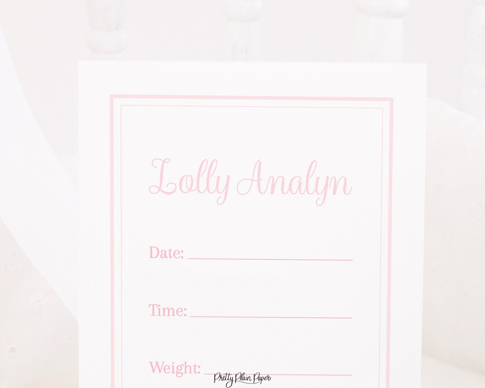 Hospital Baby Stats Card Printable 5x7 Watercolor Pink - Etsy