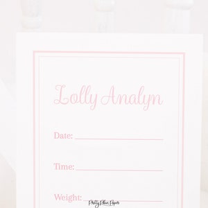 Hospital Baby Stats Card Printable 5x7 Watercolor Pink - Etsy