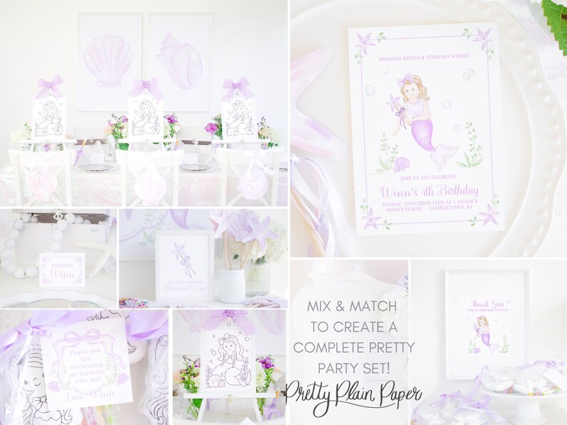 Watercolor Purple Crest Cake Topper With Seashells Printable - Etsy