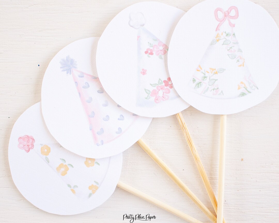 Watercolor Party Hat Cupcake Toppers Printable Download | EDIAG | Every ...