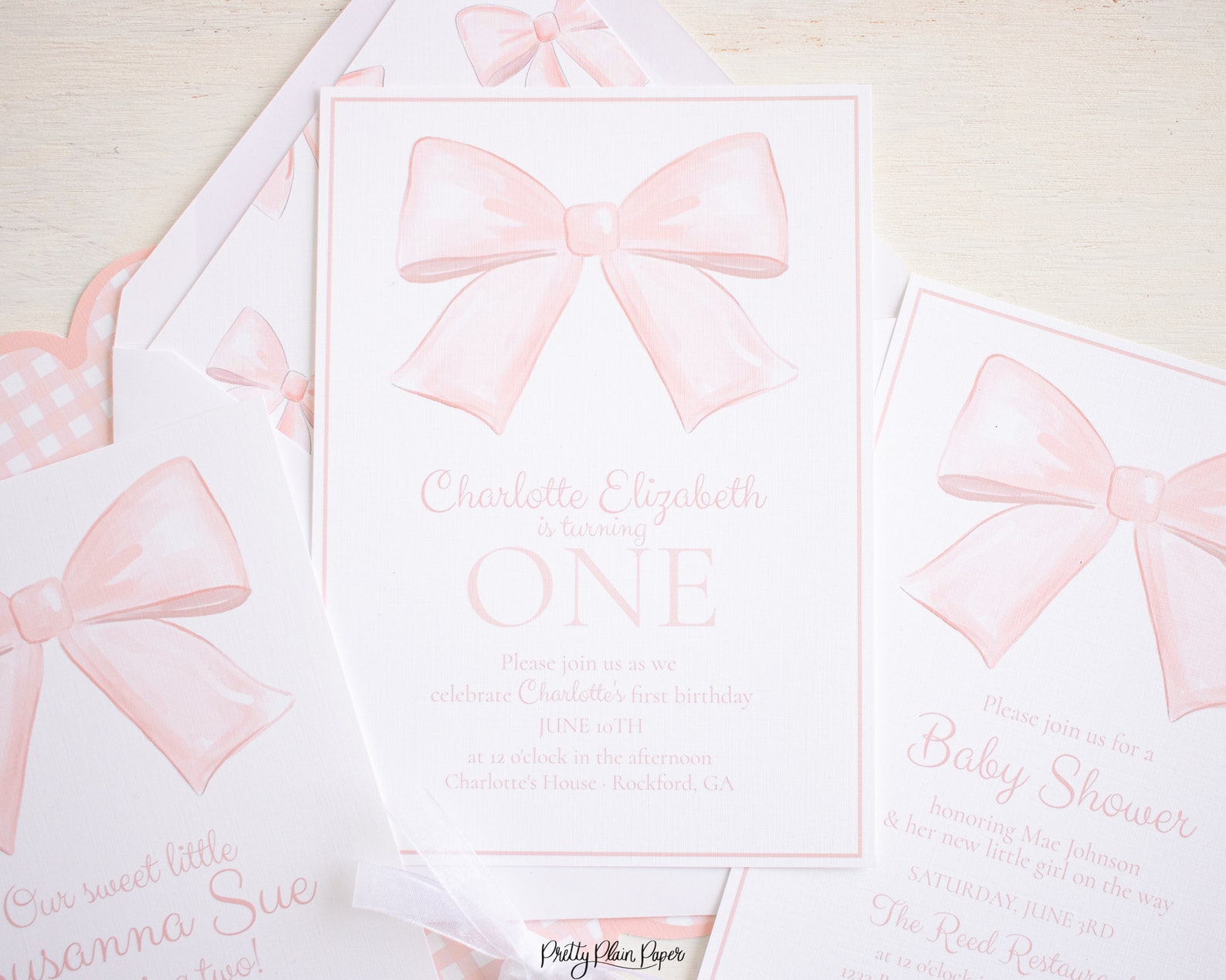 Watercolor Pink Bow First Birthday Invitation 1017 - Etsy