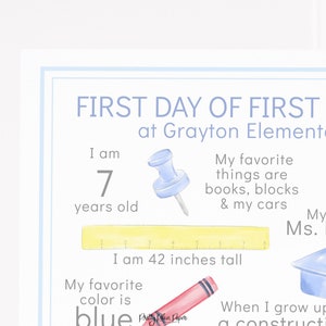 Watercolor First Day of School Sign Fill-in the Blank 1st | Etsy
