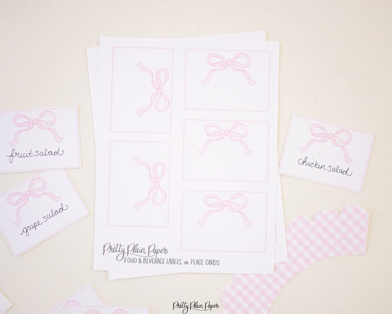 Pink Bow Food and Beverage Labels | Printable Download | 1042 | Pink ...