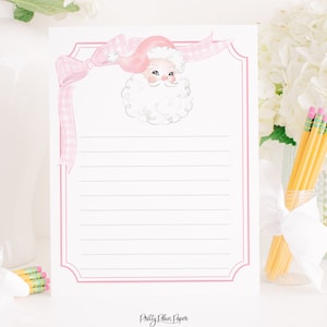 Letter to Santa Printable | Pink Gingham Bow & Santa Claus Lined ...