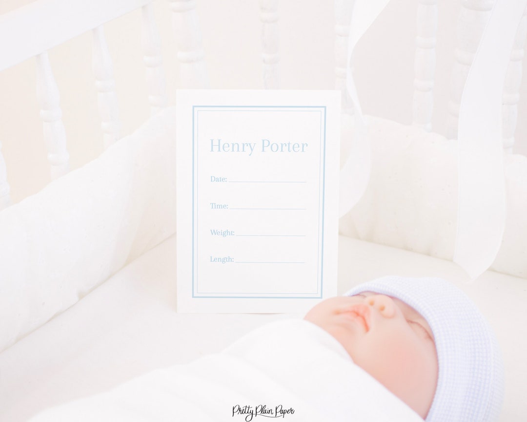Hospital Baby Stats Card Printable | 5x7 | Watercolor Blue Newborn ...
