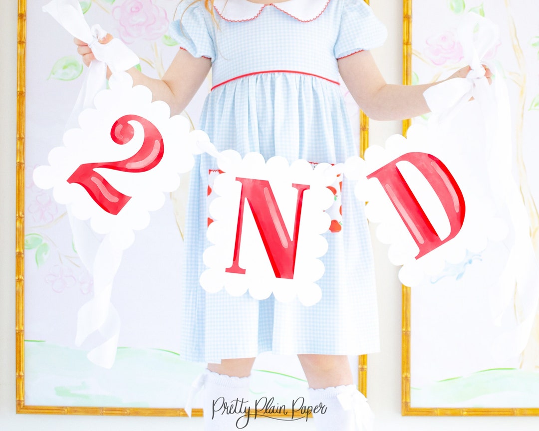 2nd Grade Banner | Watercolor Red Scallop Edge Banner | PDF Printable ...