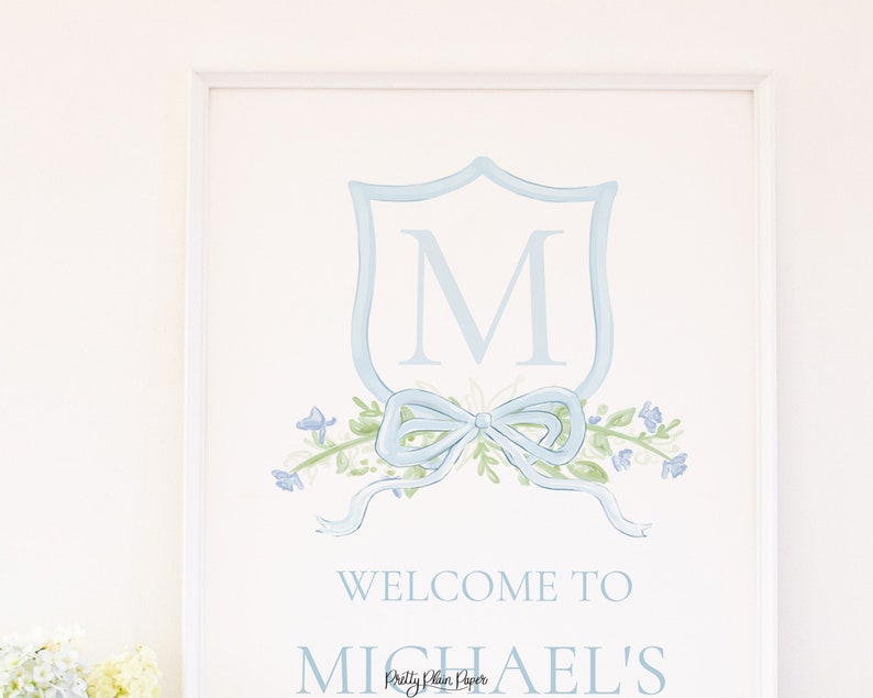 Watercolor Blue Crest Welcome Sign | Monogram Crest Poster | Monogram ...