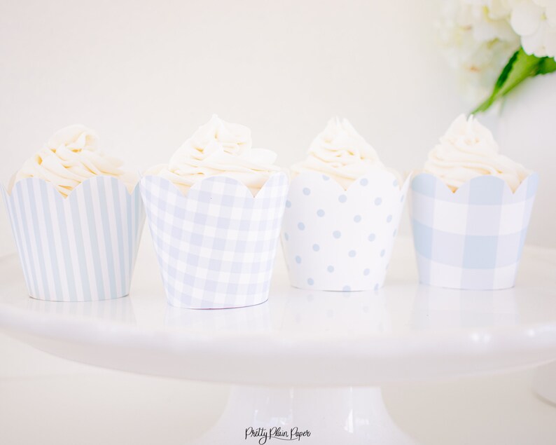 Light Blue Pattern Cupcake Wrappers Light Blue Gingham - Etsy
