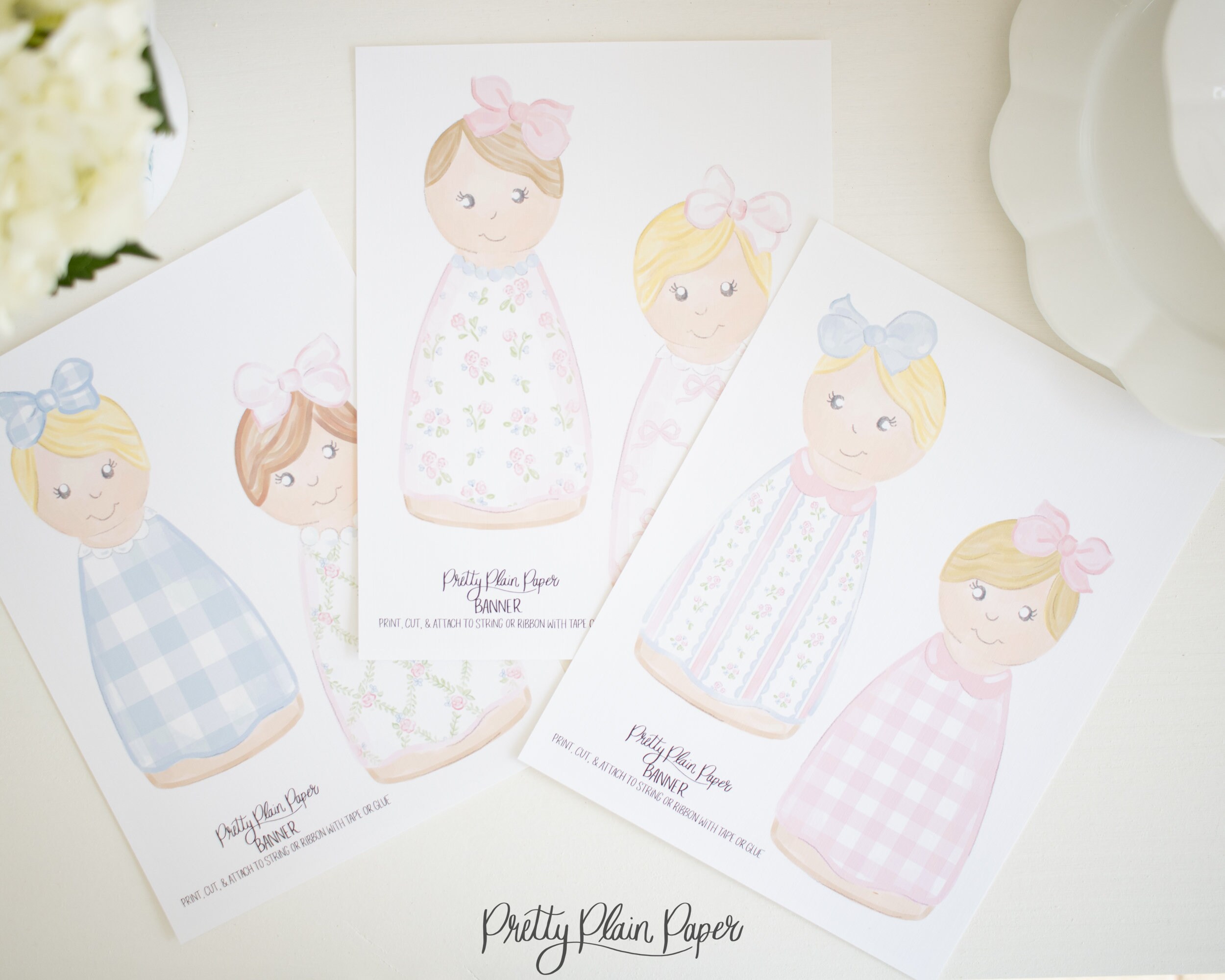 Watercolor Peg Doll Banner | Printable Download | Watercolor Wooden Peg ...