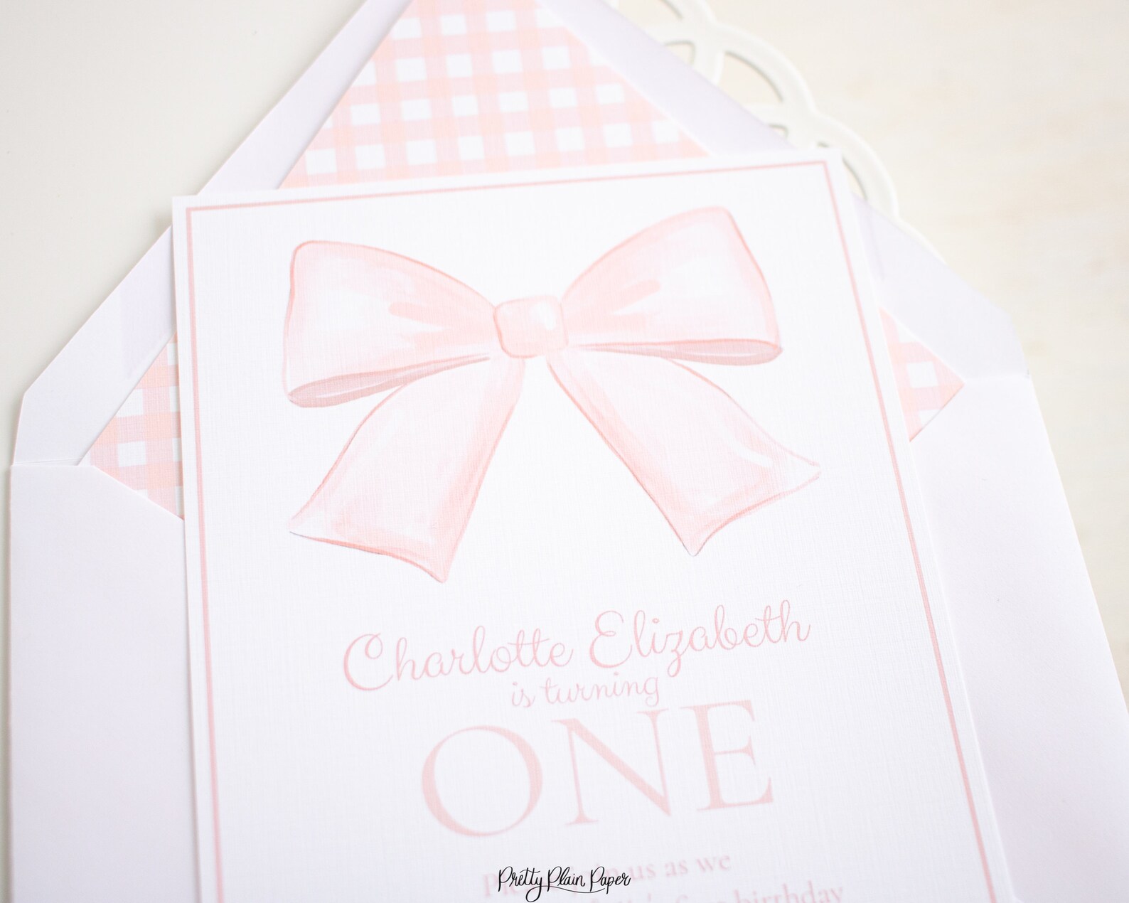 Watercolor Pink Bow First Birthday Invitation 1017 - Etsy
