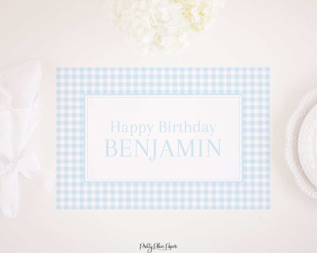 Happy Birthday Blue Gingham Placemat | 12x18 | Printable Download ...