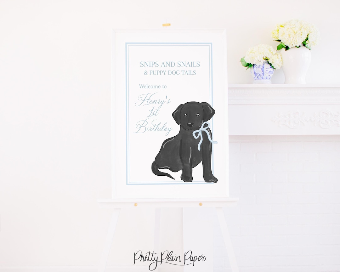 Welcome Sign | 24x36 | Black Lab Puppy Party Poster | Watercolor Snips ...