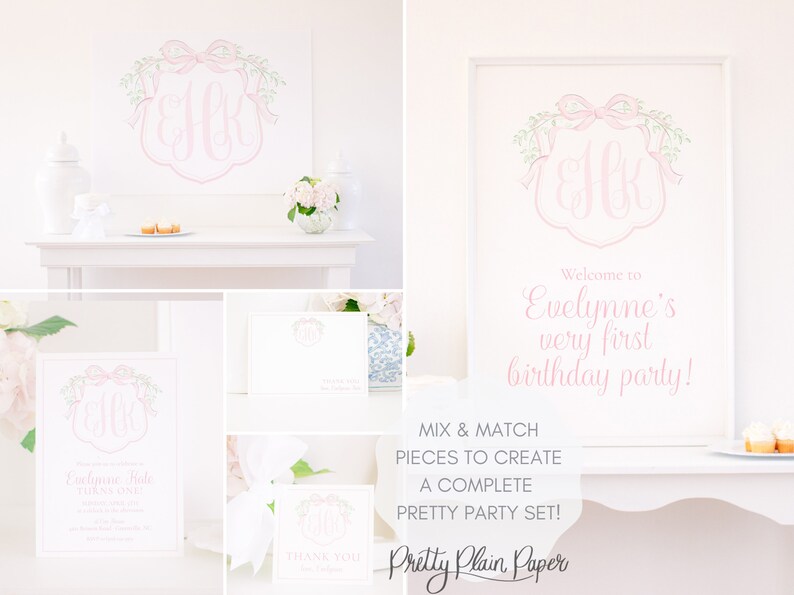 Watercolor Pink Floral Crest Backdrop Printable Download - Etsy