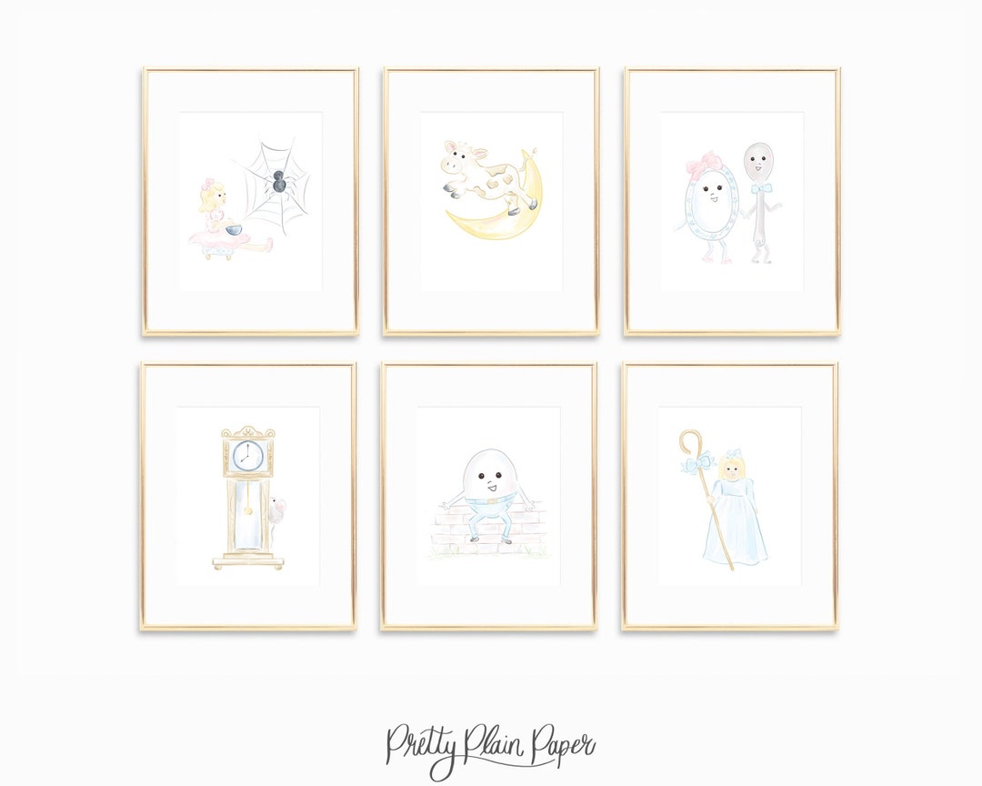 Set of 6 Watercolor Nursery Rhyme Prints | 8x10 or 16x20 | Printable ...