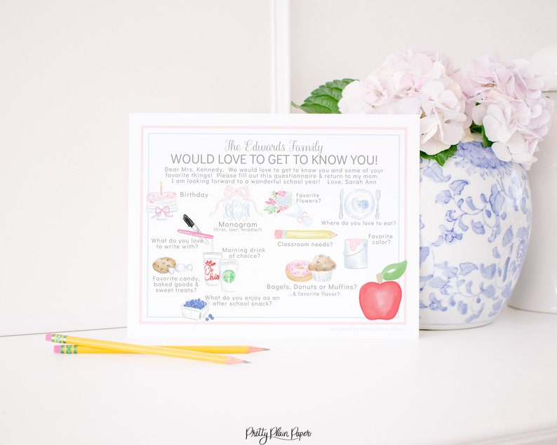 Watercolor Get to Know the Teacher Questionnaire | Printable & Editable ...