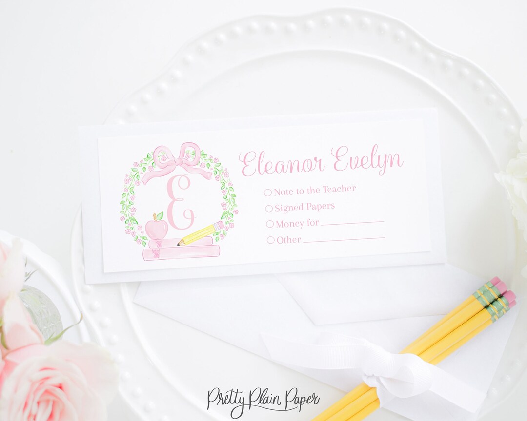 Pink Apple Crest Envelopes for School | 3.5x8.5 Printable ...