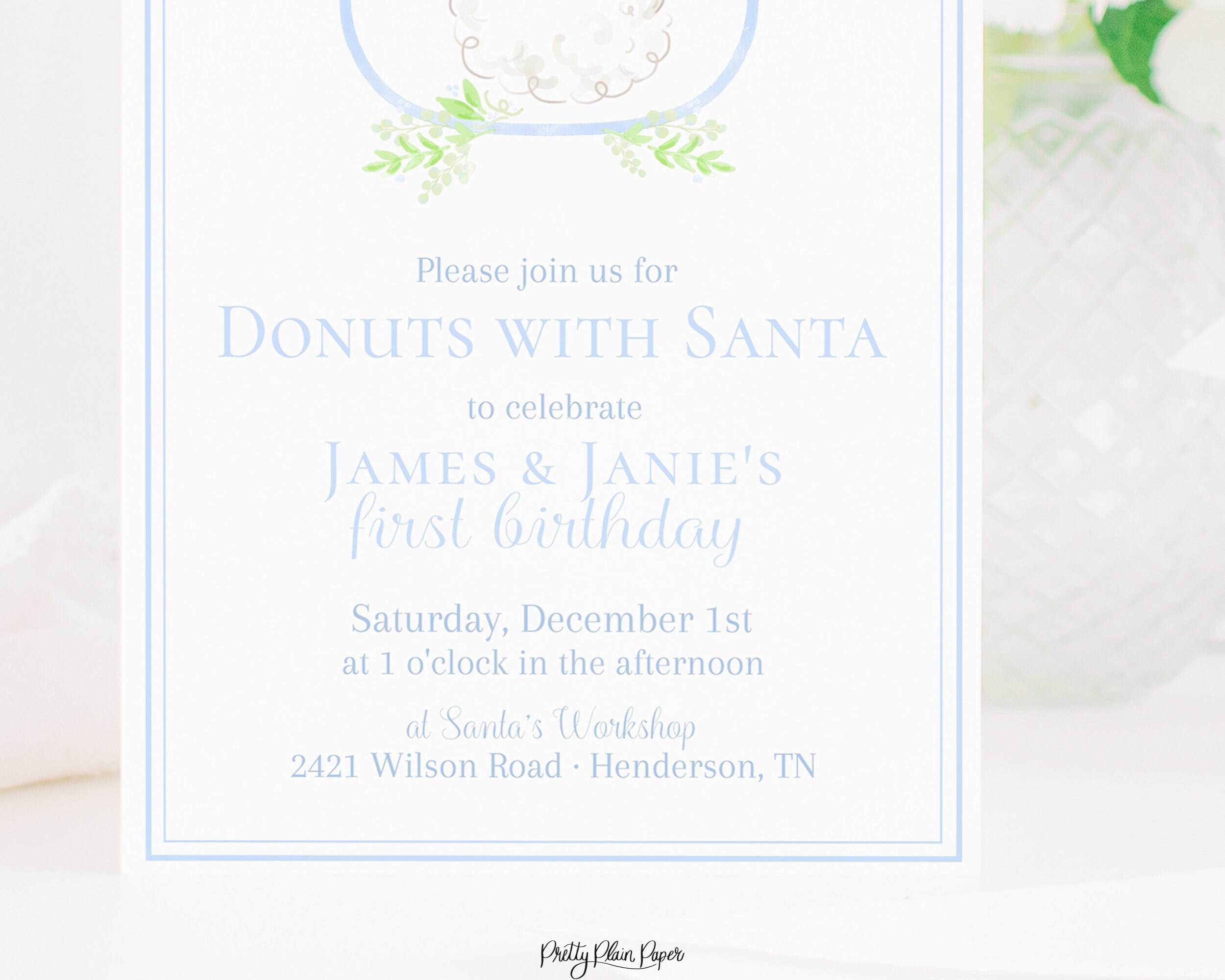 Watercolor Pink Santa Crest Invitation Santa Theme Birthday - Etsy