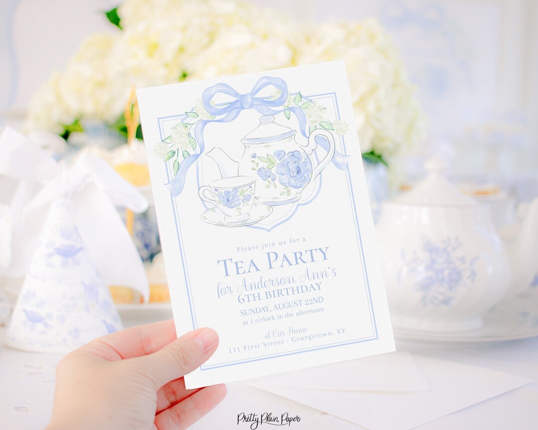 Watercolor Tea Party Invitation | Tea Party Crest | Chinoiserie Pattern ...