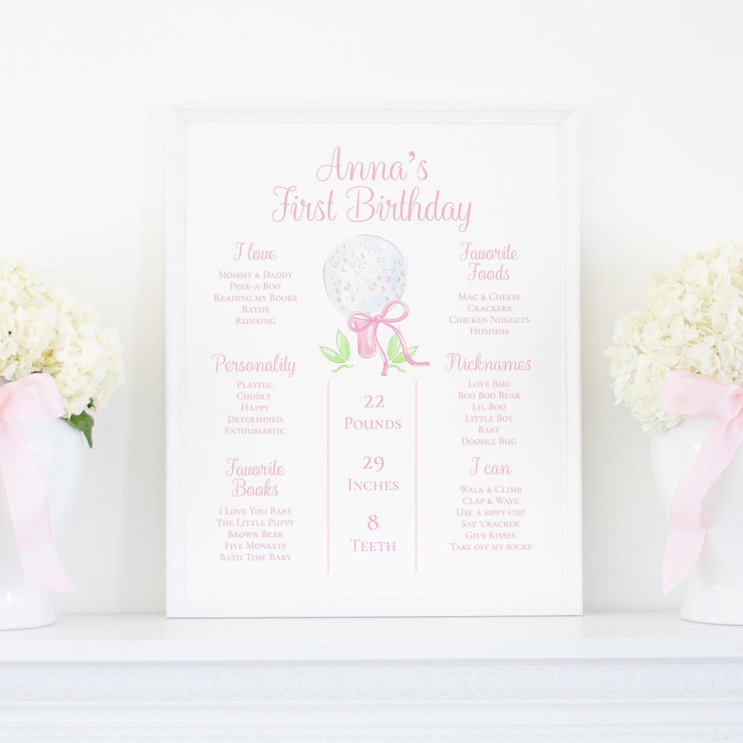 First Birthday Sign | 16x20 Printable | Pink Golf Party | Milestone ...