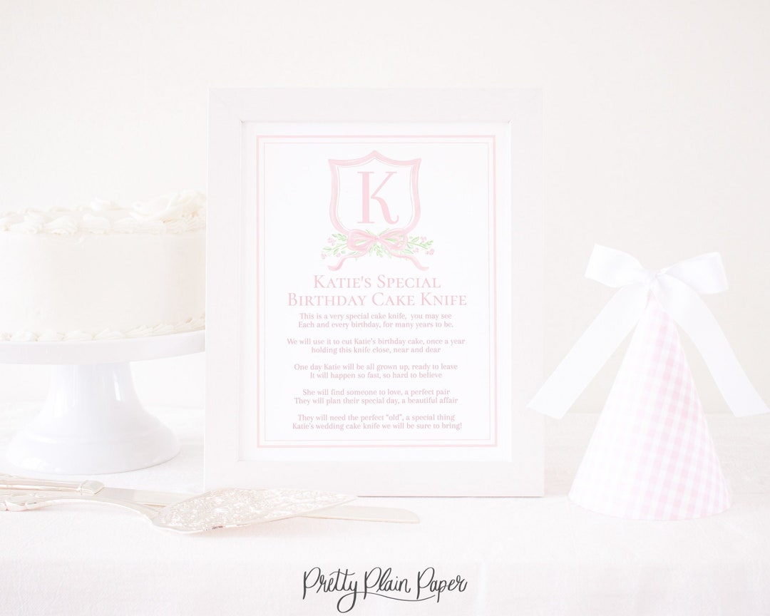 Pink Monogram Crest 'my Birthday Cake Knife' Sign | 1st Birthday | 8x10 ...