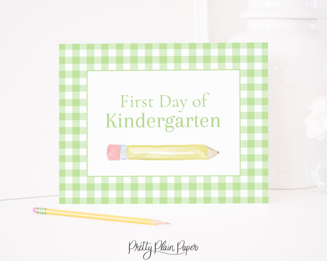 Light Green Gingham First Day of School Sign Watercolor First Day of ...