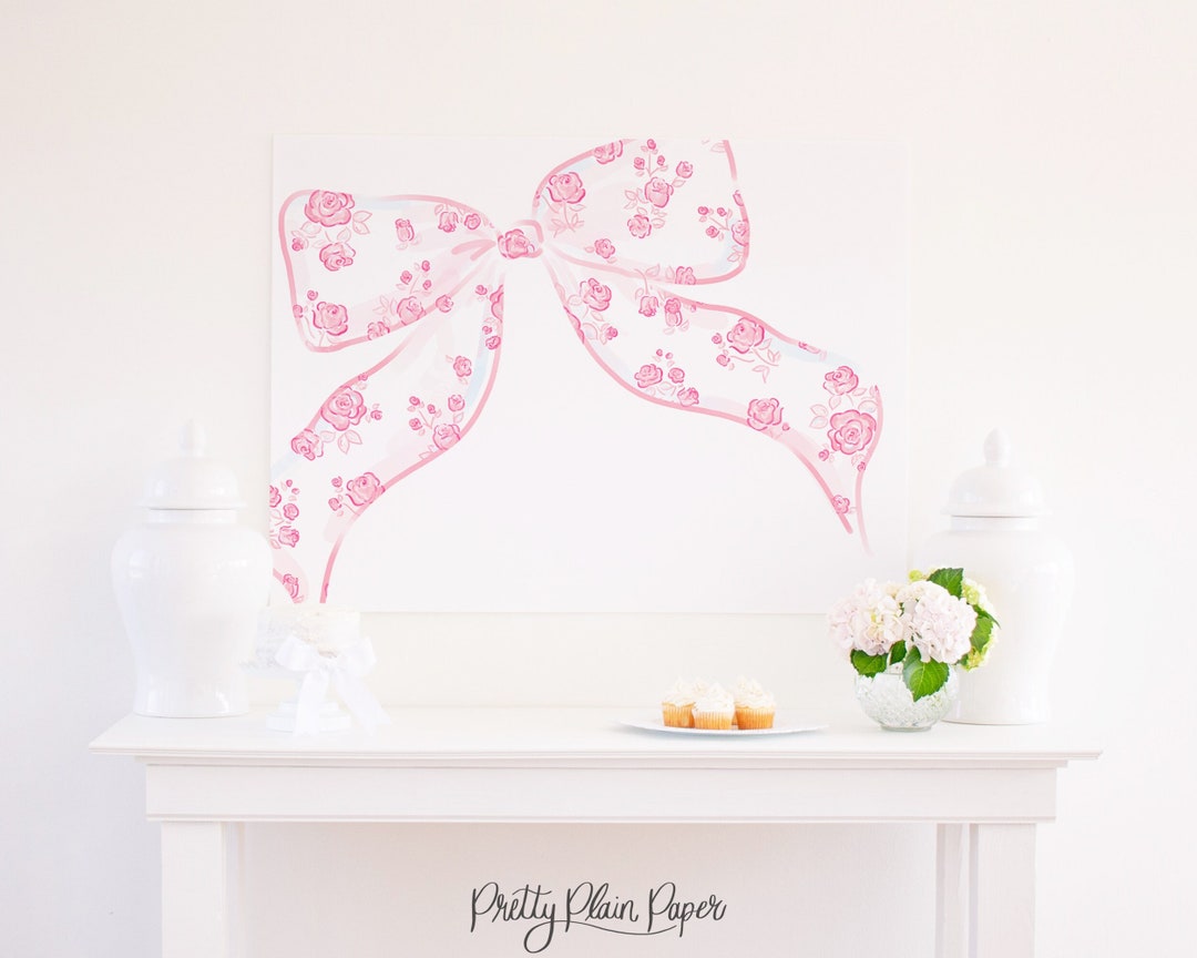 Watercolor Floral Pink Bow Backdrop | 36x48 Printable | Floral Bow Baby ...