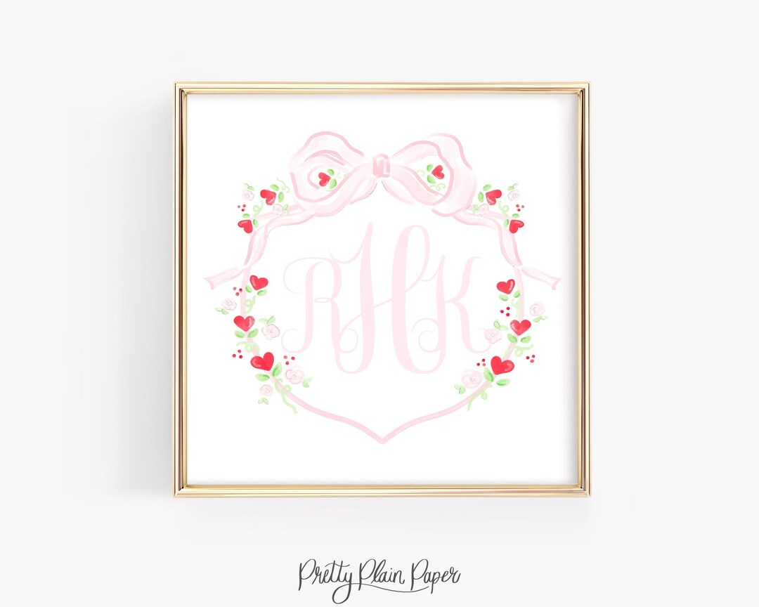 20x20 Print | Watercolor Valentine Crest With Hearts | Printable ...