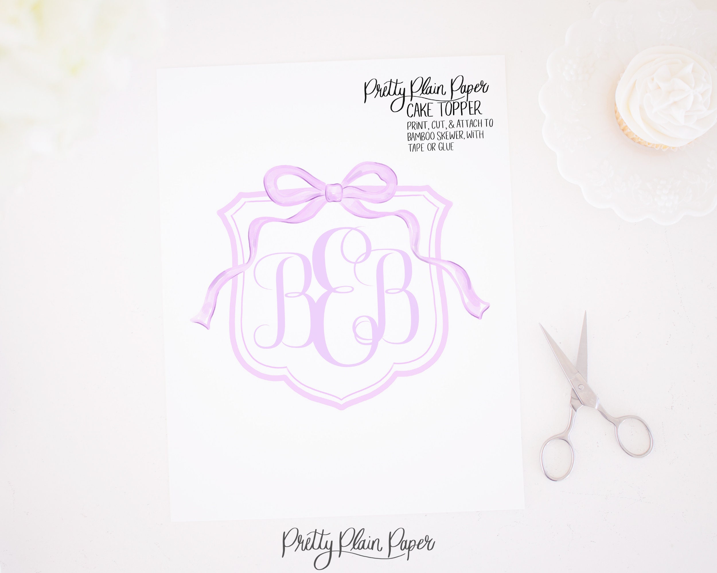 Watercolor Crest Cake Topper in Lavender Purple | Printable | Monogram ...
