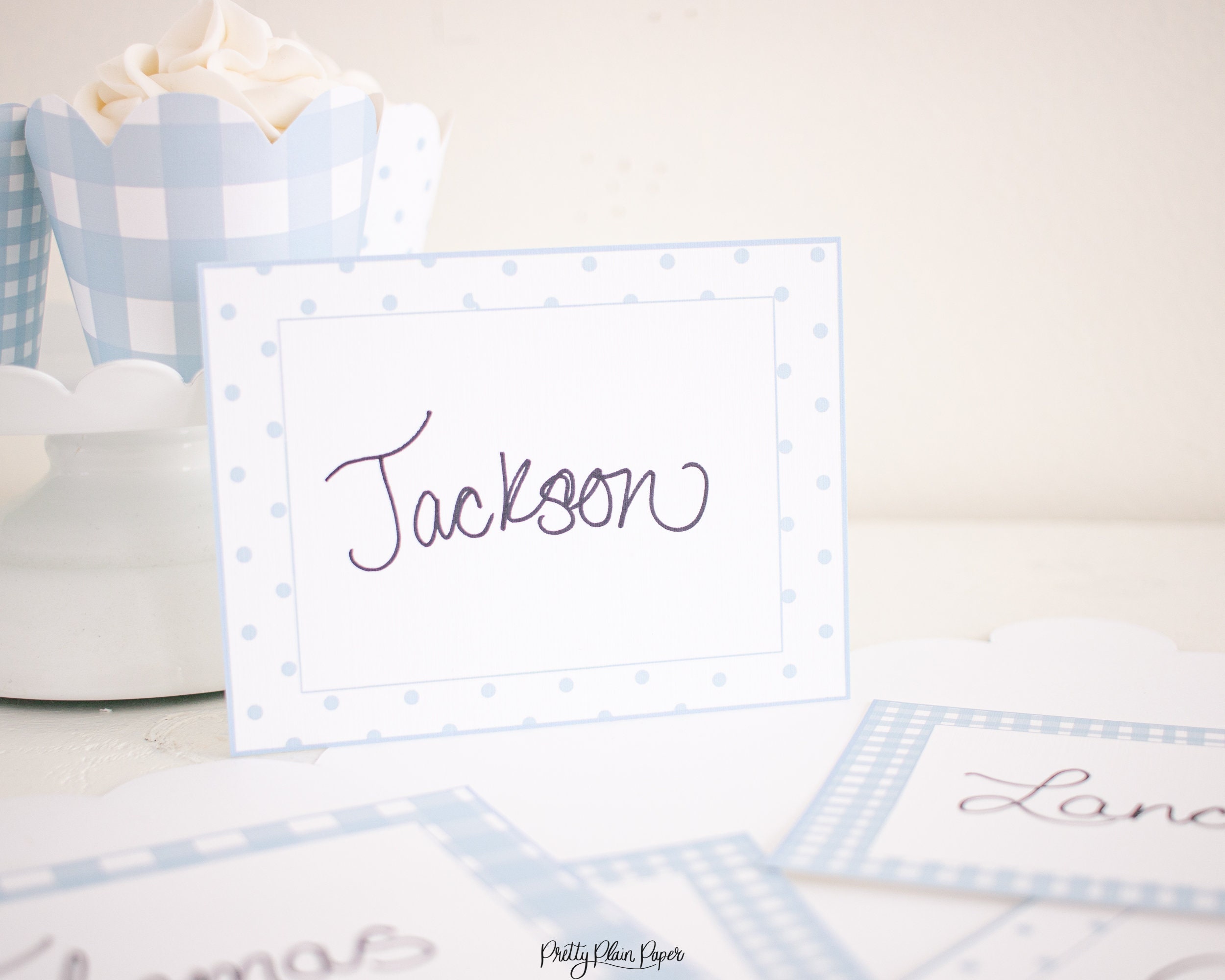 Blue Dots & Blue Gingham Printable Food and Beverage Labels | Etsy