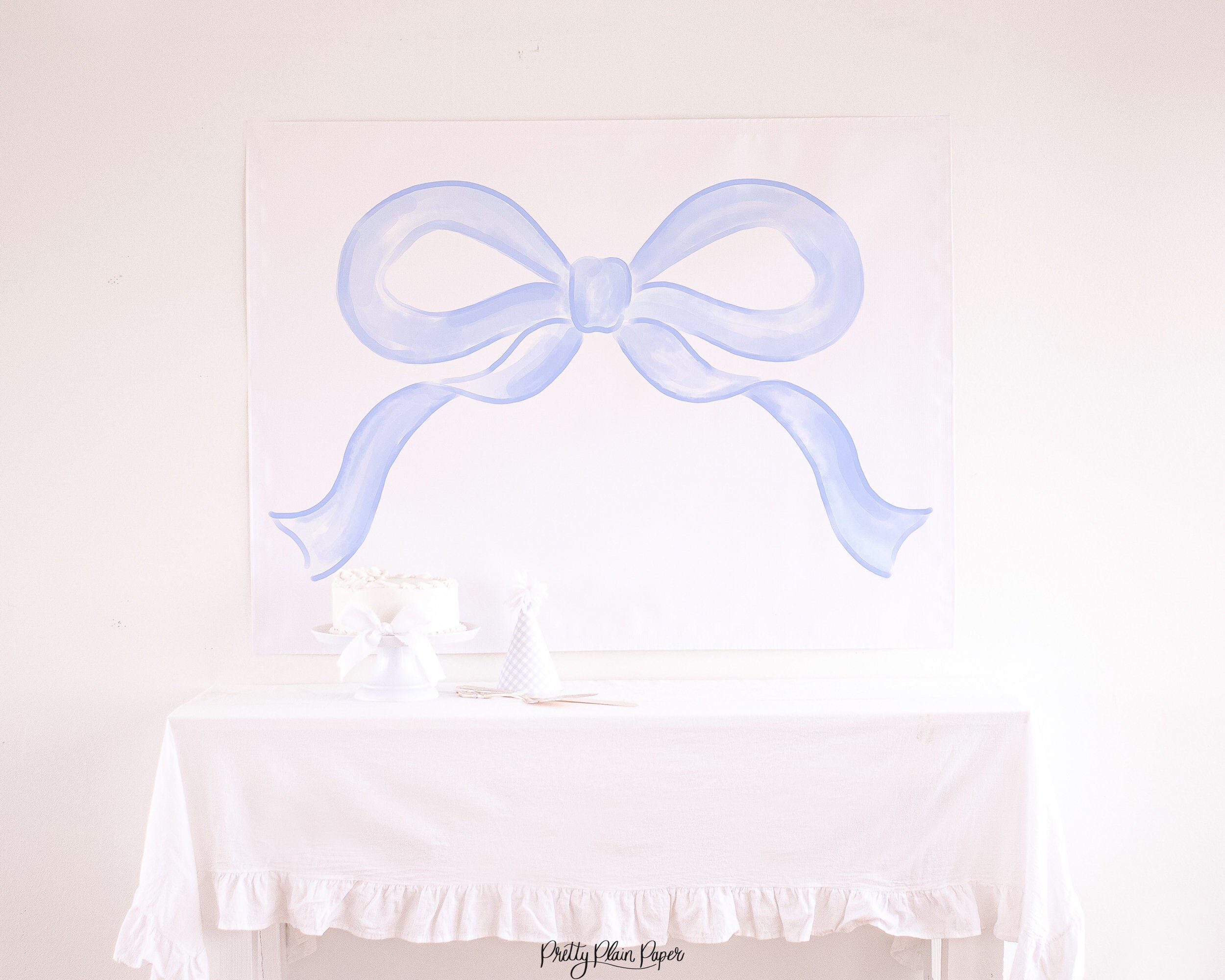 Watercolor Blue Bow Backdrop | Blue Bow Birthday | Blue Bow Birthday ...
