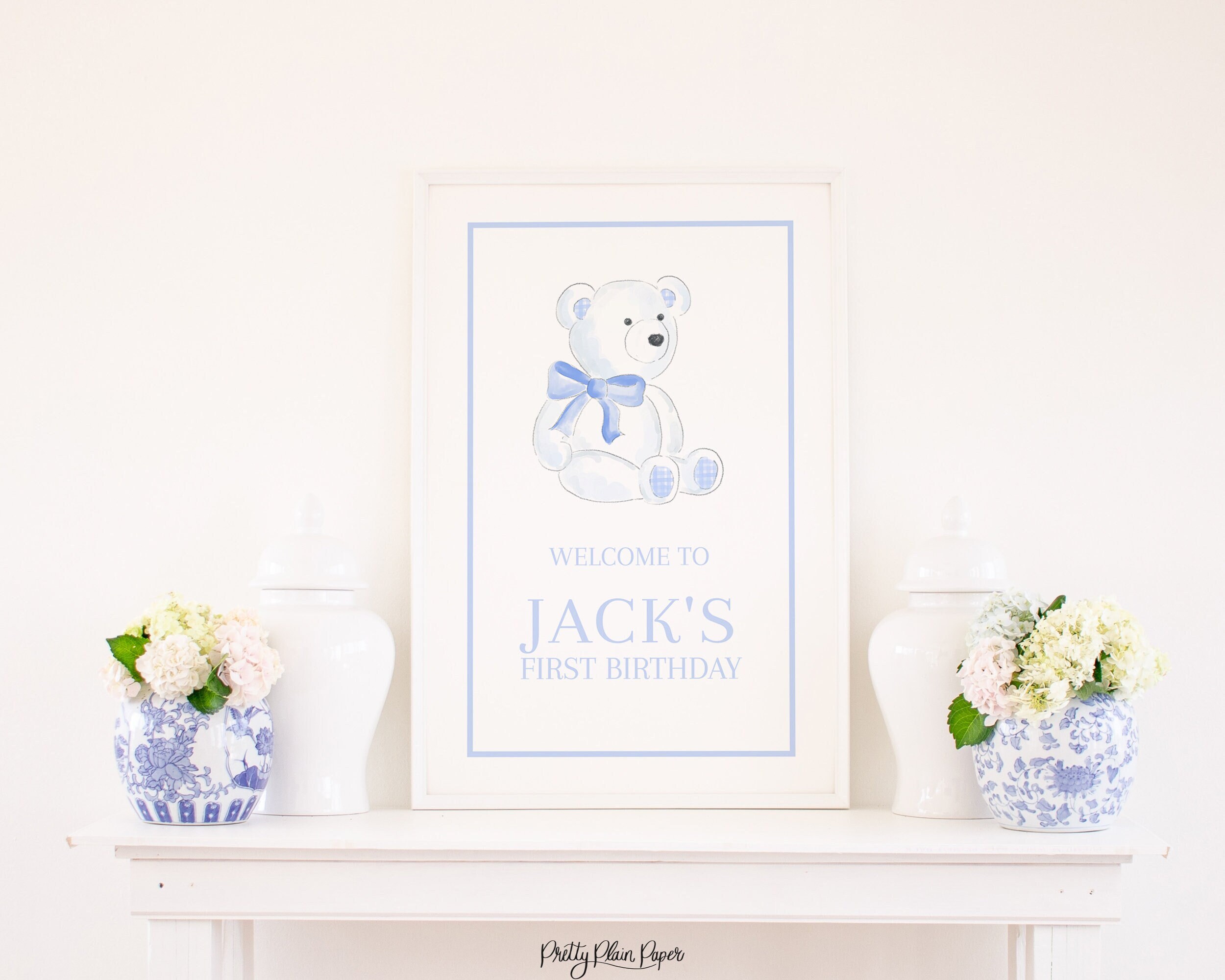 Watercolor Teddy Bear Party Welcome Sign 24x36 Printable | Etsy