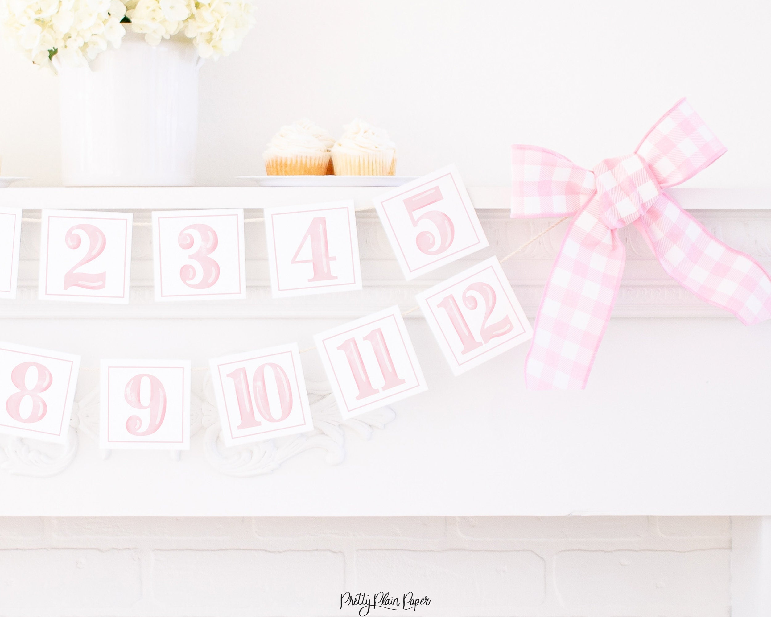 Watercolor Pink First Year Monthly Photo Banner Printable | Etsy