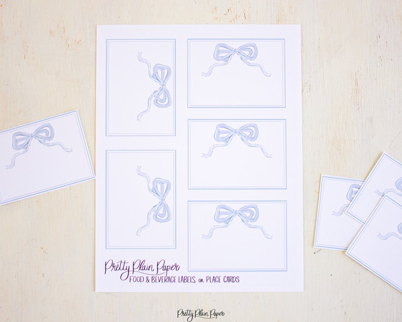 Watercolor Blue Bow Printable Food Labels Download Blue Bow - Etsy