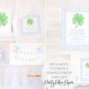 Watercolor Four Leaf Clover Birthday Invitation | Lucky ONE First ...