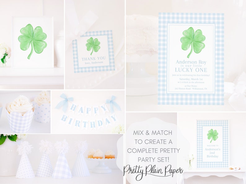 Watercolor Four Leaf Clover Birthday Invitation | Lucky ONE First ...